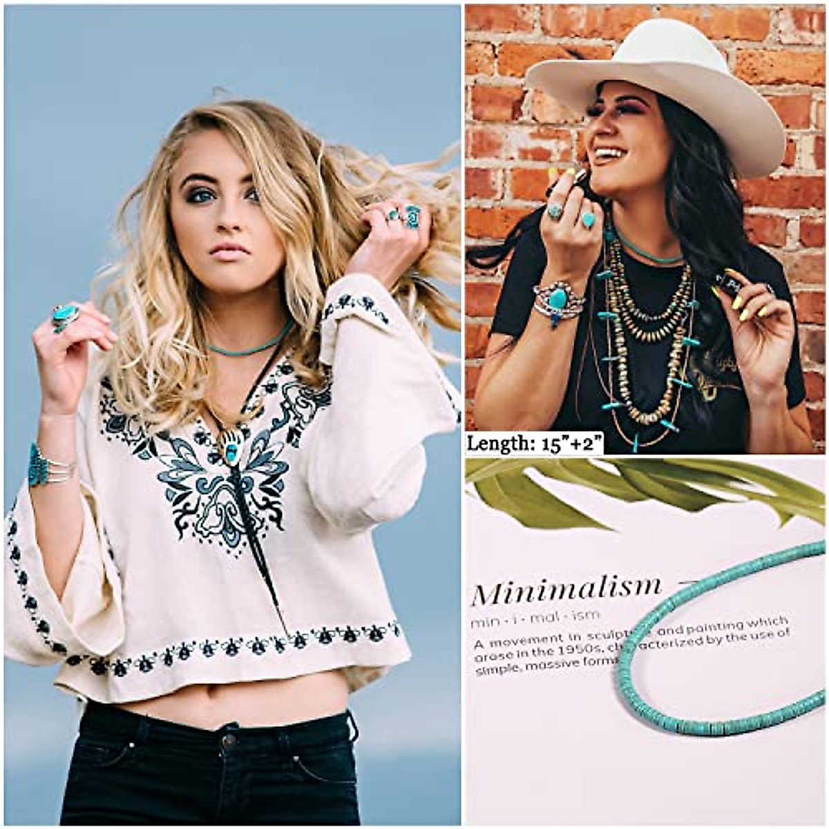 Aobei Pearl Simulated Turquoise Choker Blue Clay Seed Beads Necklace Bohemian Jewelry for Women 15”