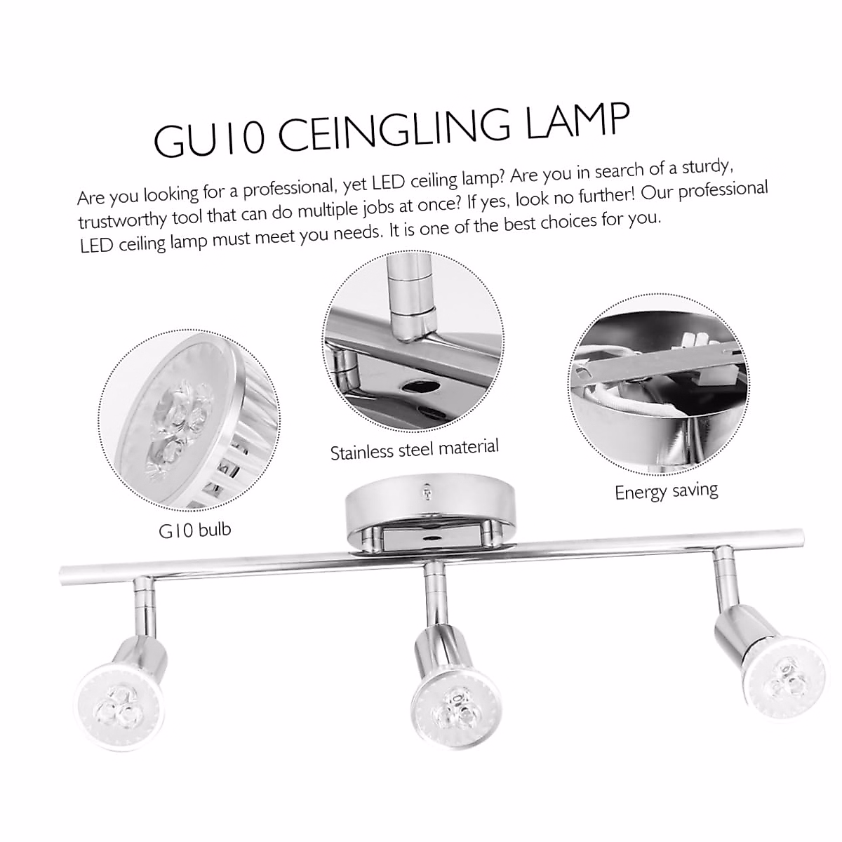 DOITOOL 1pc Led Clothing Store Window Background Wall Gu10 Spotlight Decorative Ceiling Lamp Led Ceiling Lights Recessed Light Fixtures Chandelier Lamp Track Head Dimmable Stainless Steel