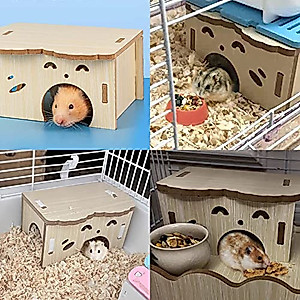 kathson Hamster Hideout Wooden Dwarf Hamster House Cute Syrian Hamster Hideout Hamster Sleeping House Detachable Handmade Hamster Hut Hide