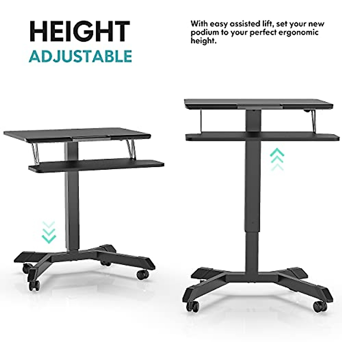 Fenge Mobile Standing Desk, Laptop Desk with Keyboard,Rolling Standing Desk Laptop Cart on Wheels,Height Adjustable Computer Workstation,Home Office LC-G27201WB