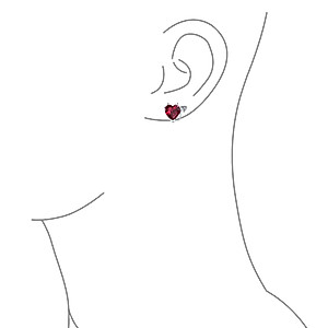 Romantic Promise Valentine Red CZ Devil Heart Shape Cubic Zirconia Stud Earrings For Women Teens .925 Sterling Silver