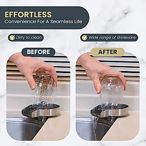 Bravo Outlet Glass Rinser for Kitchen Sink - 360° Rotating Jet Cup Cleaner for Sink w/ 9 High-Pressure Nozzles Glass Washer for Kitchen Sink - SUS 304 Glass Cleaner for Sink and Bottle Washer