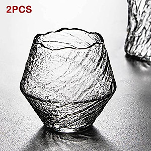 2 Pack Japanese Handmade Hammered Whiskey Glass Heat-resistant Juice Cup Liquor Whisky Crystal Wine Glasses Bar Tumblers for Drinking Bourbon, Scotch Whisky, Cocktails