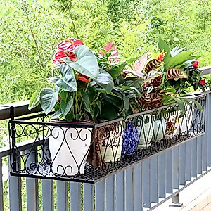 Iron Balcony Planters Railing Hanging Railing Flower Pots Holder with Hooks Black Plant Stand Outdoor Hanging Pots for Plants for Patio Porch Garden Fence Balcony Decor Large size 31.5*7.8*4.7 inch