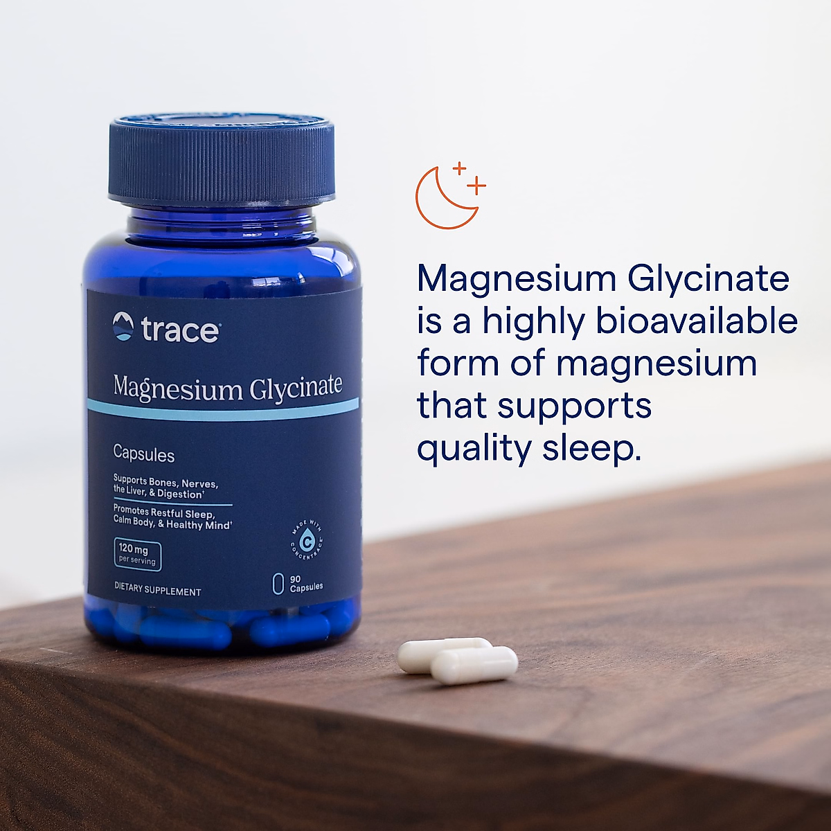 Trace Minerals Magnesium Glycinate 120mg - Bone Strength & Muscle Support - Magnesium Supplement to Aid Healthy Sleep Patterns & Relaxation - Support Nerve Function - 90 Capsules (90 Servings)