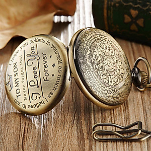 GORBEN Bronze Engraved Pocket Watch to Son I Love You Gifts from a Mom Dad Birthday Gift Fob Watches Chains