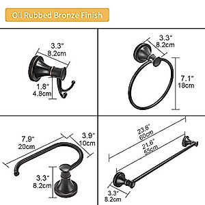 BESy Oil Rubbed Bronze 4 Piece Bathroom Accessories Set (Single Towel Bar, Towel Ring, Toilet Paper Holder, Double Towel Hooks), Wall Mounted Bath Hardware Accessory Fixtures Set