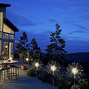 perzoe Outdoor Decorative Solar Firework Light - Solar Powered 120LED 40 Copper Wire Garden Decorative Lights for Patio Lawn Christmas Birthday Party Decor(2 Pack) (Warm White)