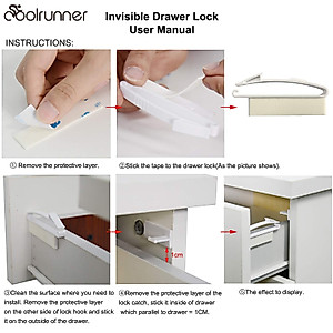 Coolrunner Child Safety Drawer Locks, Safety Invisible Drawer Latches with Strong Adhesive for Baby Care,Only fit for Some Drawer, Please See Below Before Buying(4 Pack)