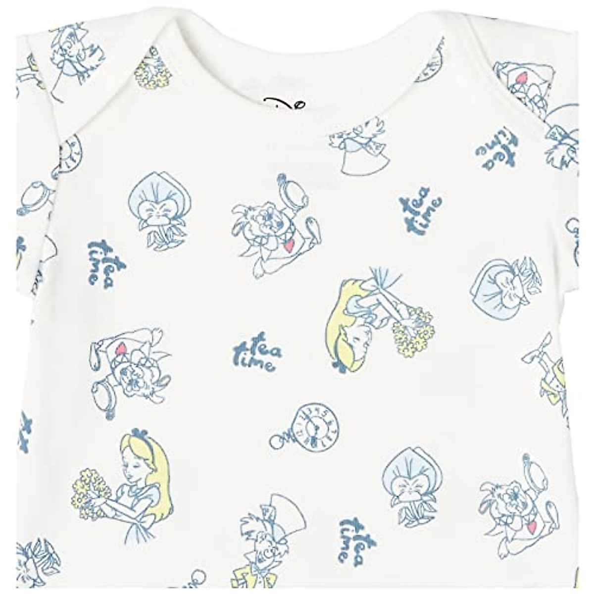 Amazon Essentials Disney | Marvel | Star Wars | Princess Baby Girls' Short-Sleeve Bodysuits, Pack of 6, 6-Pack Alice Tea Party, 0-3 Months