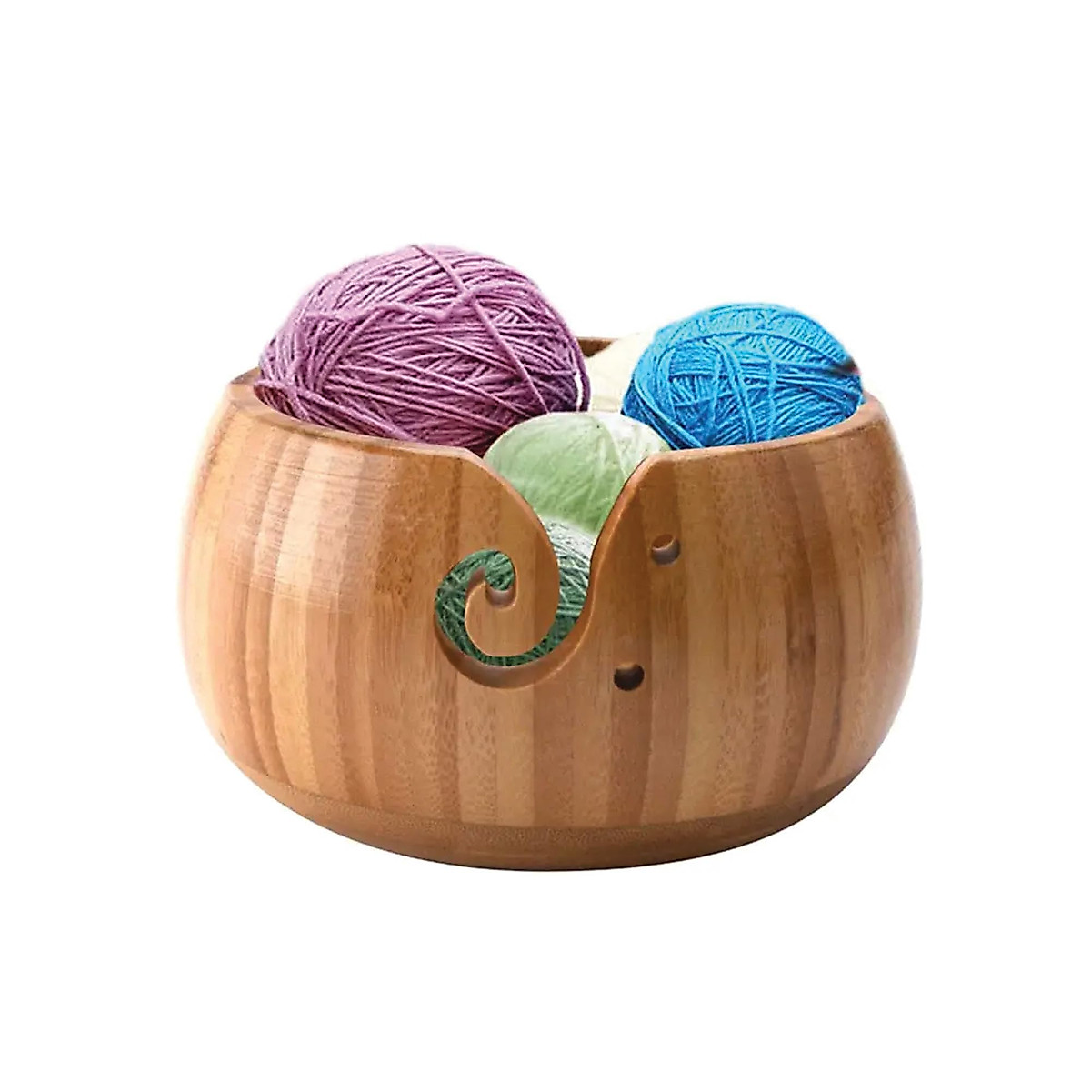 CHEERZEER CUSTOMIZE Personalized Large Wooden Bowl with Lid for Knitters and Crocheters, Wood Yarn Ball Holder Gift for Grandma and Mom on Mother's Day, Christmas, Birthdays