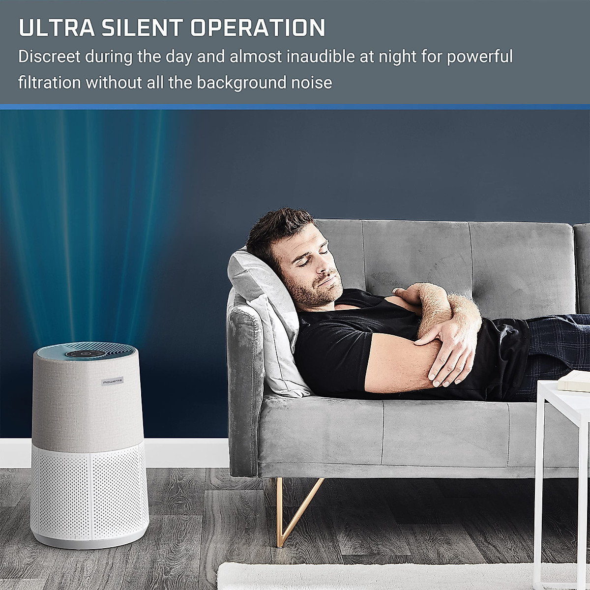 Rowenta Pure Air City Air Purifier 876 Square Foot Room Dust Pet Dander Smoke Mold Pollen Bacteria Virus Allergen, Odor Removal, for Home Office Nursery, HEPA Filter PU2840