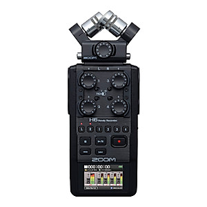Zoom H6 All Black 6-Track Portable Recorder, Stereo Microphones, 4 XLR/TRS Inputs, Records to SD Card, USB Audio Interface, Battery Powered, Podcasting and Music