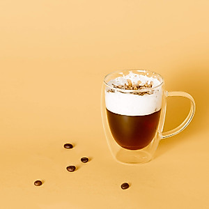 MEWAY 12oz/6 pack Coffee Mugs,Clear Glass Double Wall Cup with handle for Coffee, Tea, Latte, Cappuccino (12 oz，6)