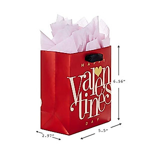 Hallmark 6" Small Valentine's Day Gift Bag with Tissue Paper (Red Happy Valentine's Day, Gold Heart)