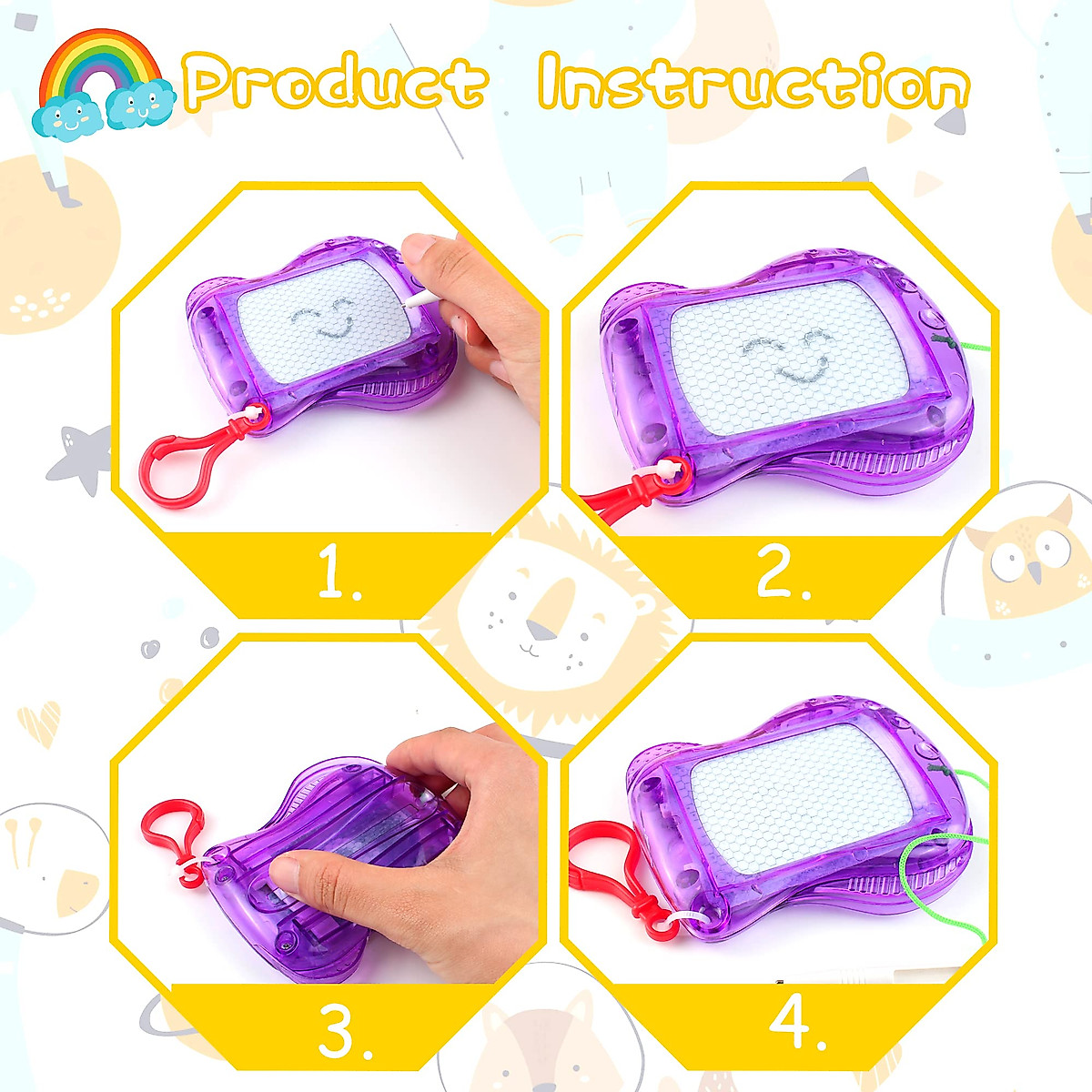 16 Pack Mini Magnetic Drawing Board for Kid(6 Colors), Erasable Doodle Sketch and Writing Pad, Backpack Keychain Clip Doodle Drawing Boards, Birthday Party Favor for Boys and Girls