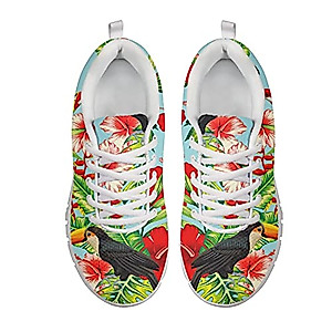 Yzaoxia Parrot Walking Shoes Women Size 6 Hibiscus Flower Breathable Mesh Sneakers Light Weight Running Tennis Shoes Comfortable Athletic