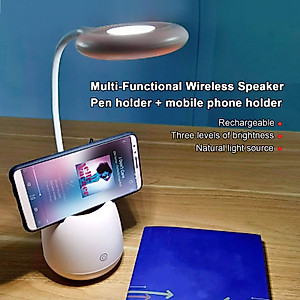 Sutinna Multifunctional LED Table Lamps, Bluetooth Speaker Touch Control Desk Light Phone Stand, Dimmable Office Desk Lamp with USB Charging Port(White)