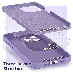 SURPHY Compatible with iPhone 13 Pro Max Case with Screen Protector, (Camera Protection + Soft Microfiber Lining) Liquid Silicone Phone Case 6.7 inch 2021, Light Purple