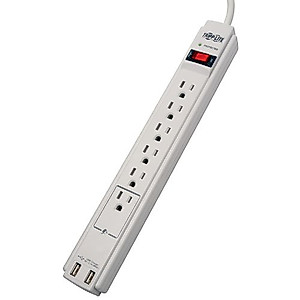 Tripp Lite 6 Outlet Surge Protector Power Strip 6ft Cord 990 Joules Dual USB Charging LED & INSURANCE (TLP606USB)