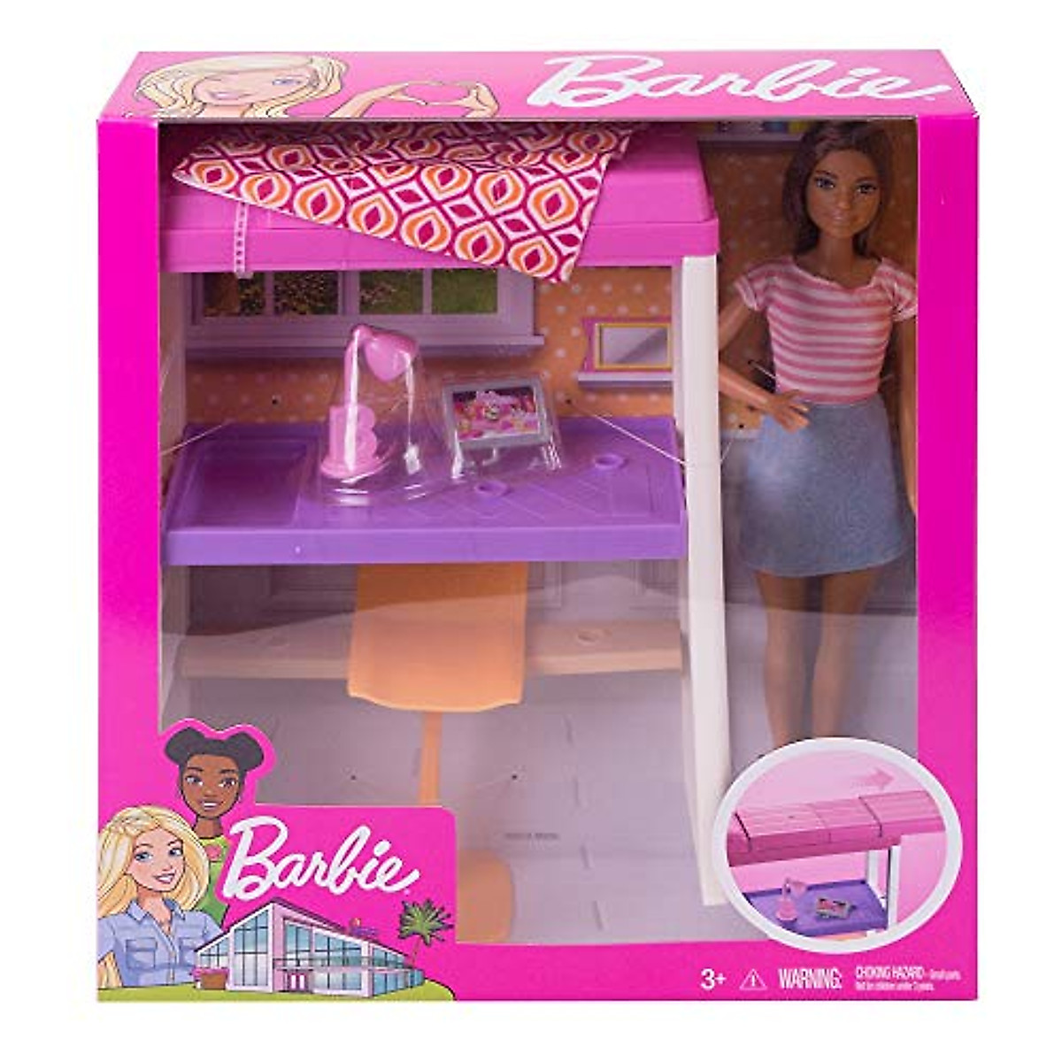 Barbie Doll and Furniture Set, Loft Bed with Transforming Bunk Beds and Desk Accessories, Gift Set for 3 to 7 Year Olds​​​​