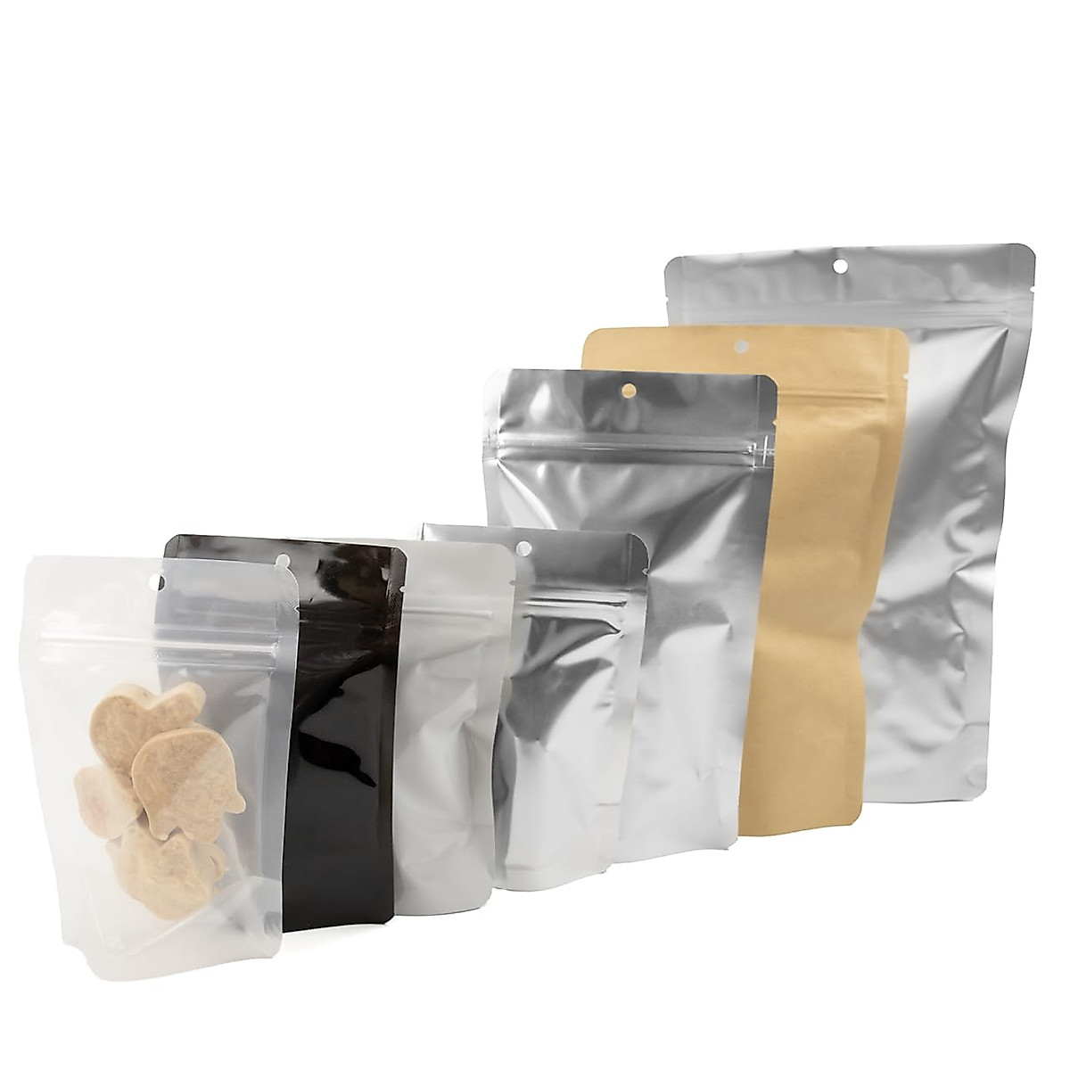 PackFreshUSA: 5 Mil Stand Up Pouch Bags Sample Kit - Silver/Clear - Black/Clear -Professional Flexible Packaging - Resealable - Seal-Top - Heat-Sealable - Hang Hole - Tear Notch