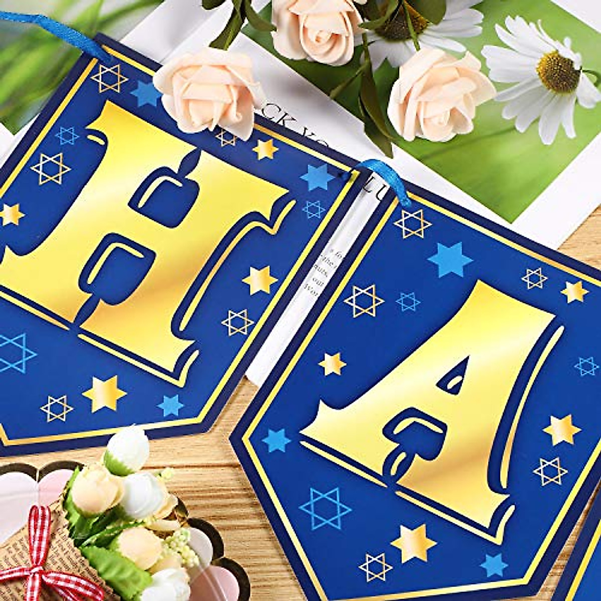 Happy Hanukkah Banner Chanukah Letter Banner Decoration Hanukkah Party Decoration Paper Letter for Hanukkah Party Decoration Supply