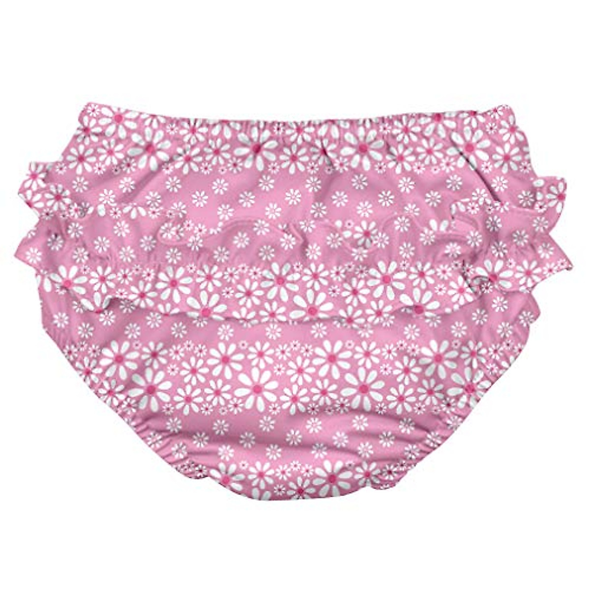 i play. by green sprouts baby girls Ruffle Snap Reusable Absorbent Swimsuit and Toddler Swim Diaper, Light Pink Daisy Stripe, 12 Months US