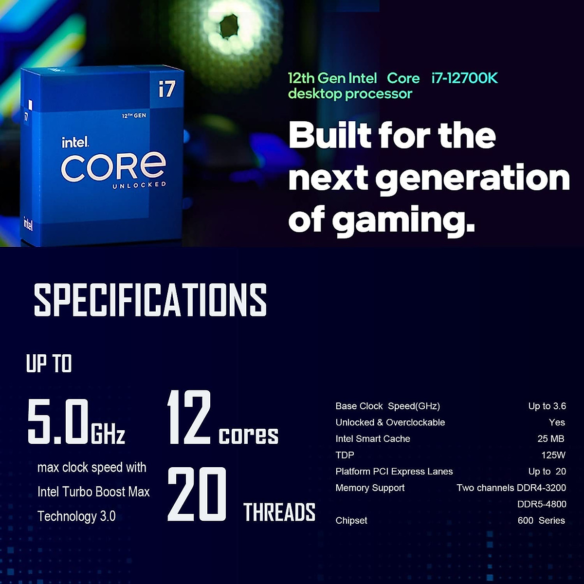 INLAND Micro Center Intel Core i7-12700K Desktop Processor 12 (8P+4E) Cores up to 5.0 GHz Unlocked LGA1700 600 Series with MSI PRO Z690-A ProSeries DDR5 Gaming Motherboard