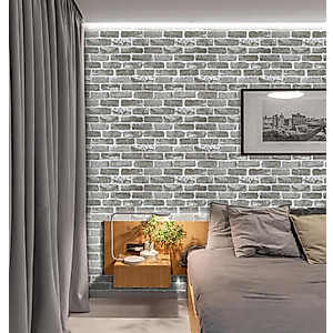 Timeet Grey Brick Wallpaper Peel and Stick Brick Wallpaper 17.7"×118.11" Self Adhesive Removable Wallpaper Faux Brick Wallpaper for Bedroom Living Room Wall Decor Vinyl Film Roll