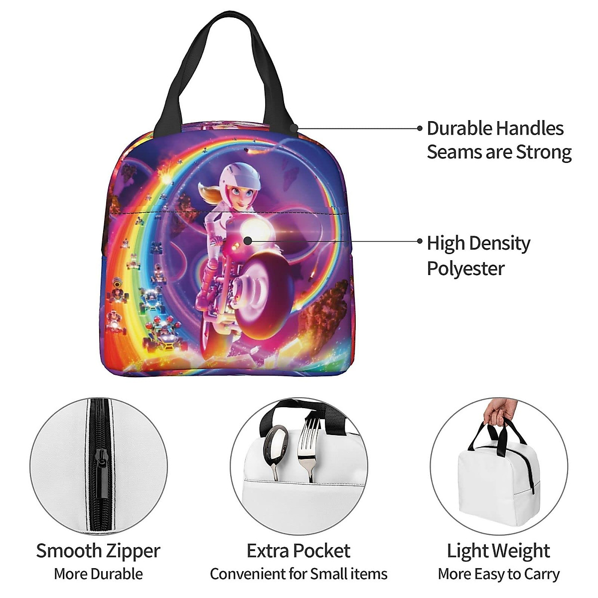 Waterproof Insulated Lunch-Bag for Work/Picnic/Travel Reusable Pea-ch Lunch-Box Large Capacity Tote Meal Bag