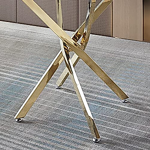 36" Round Dining Table for 4, Glass Kitchen & Dining Room Tables, Modern Circle Dining Room Table with 0.39" Tempered Glass Tabletop and Gold Finish Stainless Steel Legs for Dinner Small Spaces