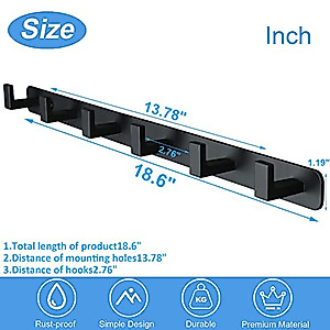 Vanloory Coat Rack, Heavy Duty Stainless Steel 4 Tri Coat Hook Hanger, Wall Mounted Storage Wall Hook, Rustic Clothes Hook/Key Hook Rail for Bathroom Kitchen Entryway(6 Hook Black)