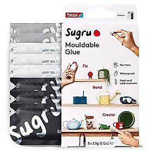 Sugru by Tesa - Moldable Multi-Purpose, Silicone Adhesive Glue - for Creative Fixing, Repairing, Pasting & Personalizing - Outdoor & Indoor Home DIY Projects - 8 Pack - Black, White & Gray (3.5g/ea)