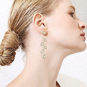 GBAHFY Wedding Dangle Earrings for Brides Bridesmaid, Long Chandelier Tassel Earrings, Leaf Drop Dangle Earrings for Prom Anniversary Valentine's Day Gift (Gold)