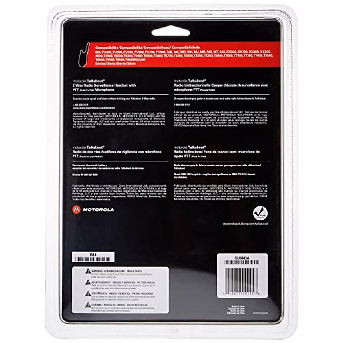 Motorola 1518 Surveillance Headset with PTT Mic, Black, White