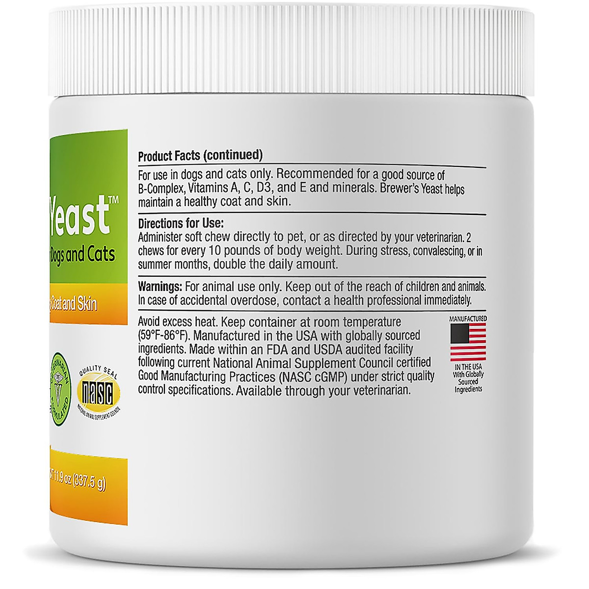 Green Pets Organics Natur-Yeast Brewer's Yeast for Dogs and Cats - Supports Immune System & Digestion, Promotes Healthy Skin & A Glossy Coat, 90 Soft Chews
