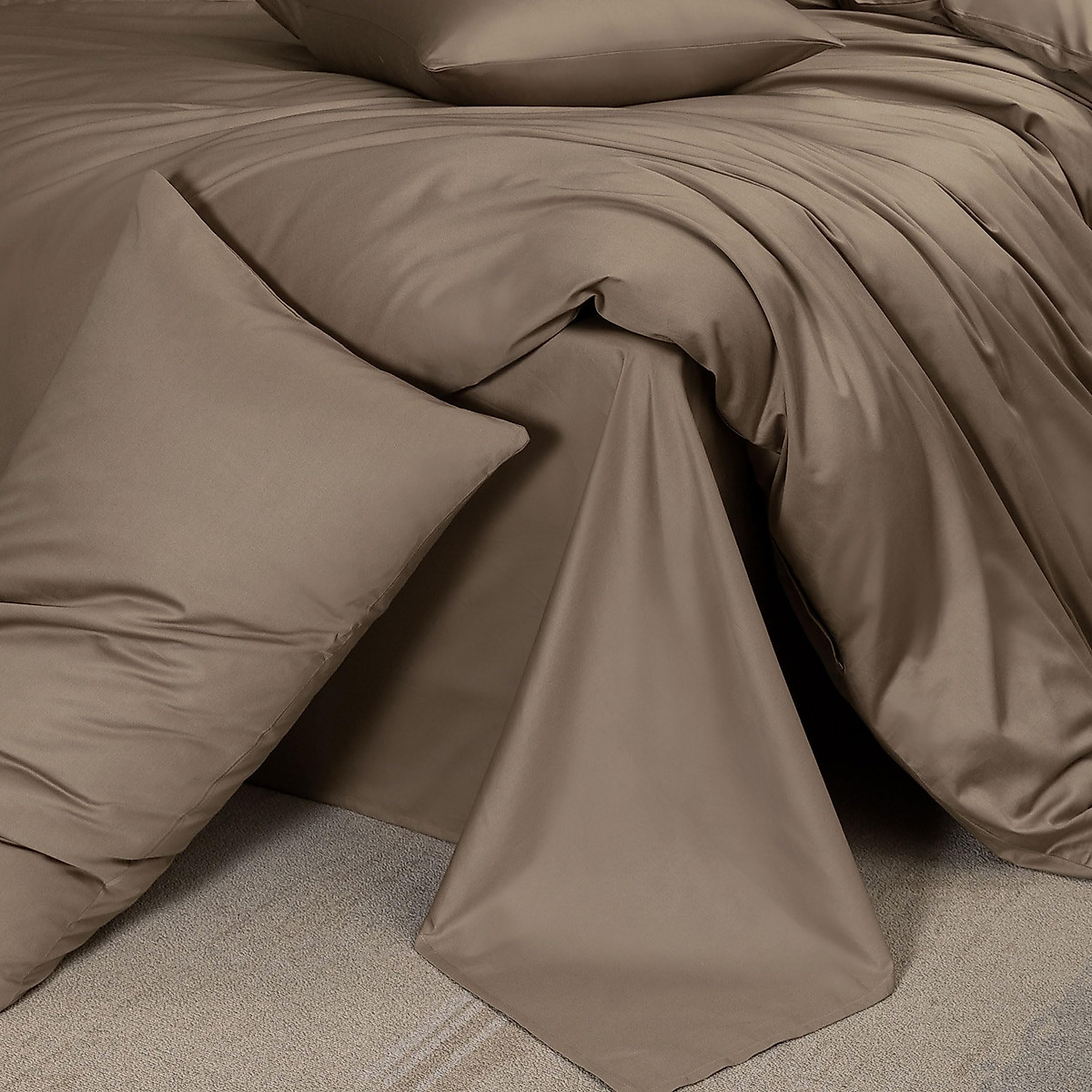 MooMee Bedding Duvet Cover Set Extra Long Staple Cotton 600 TC Egyptian Cotton Texture Silky Sateen Smooth Luxury Soft Comfortable Durable (Mocha Brown, Queen)