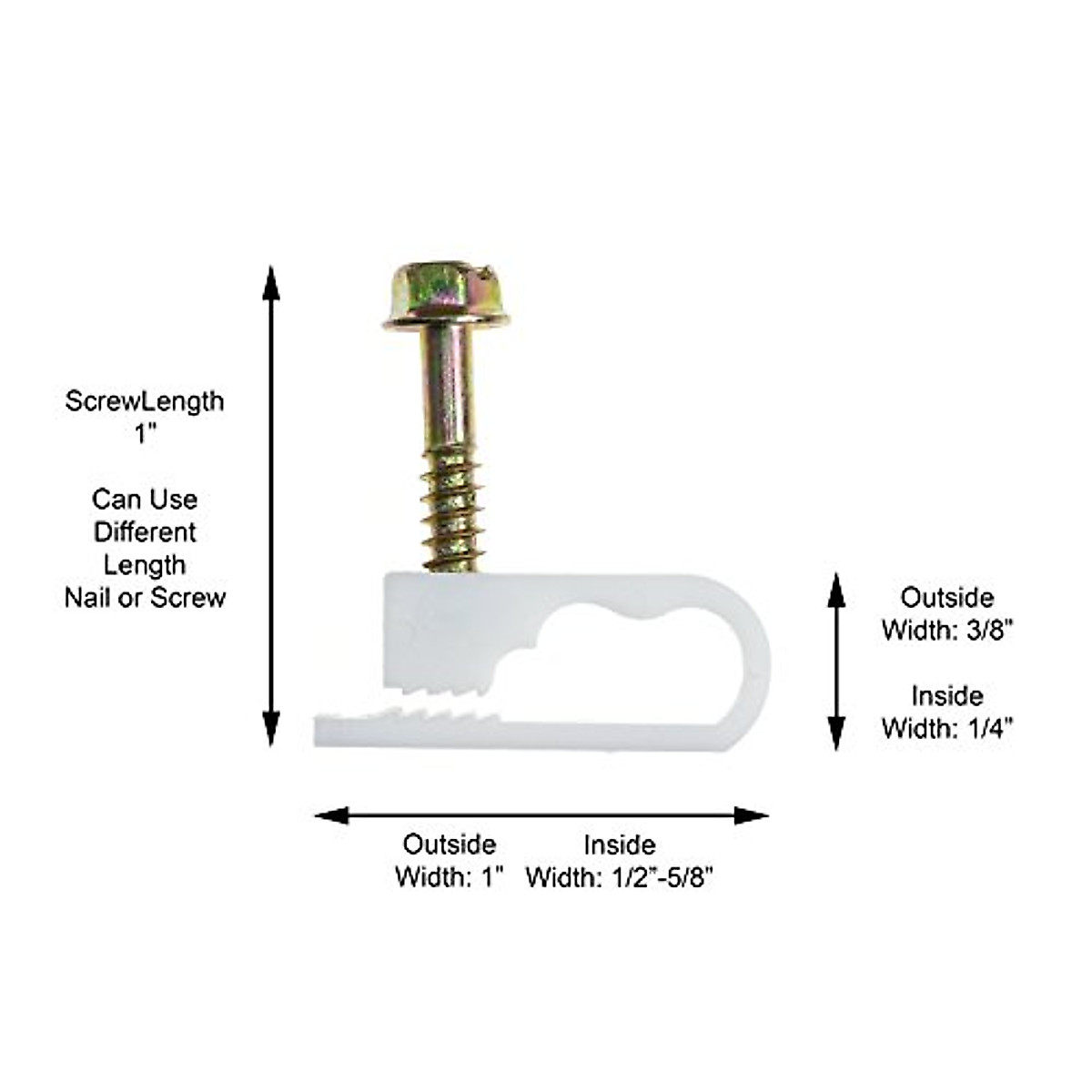 THE CIMPLE CO - Dual, Twin, or Siamese Coaxial Cable Clips, Cat6, Electrical Wire Cable Clip, 1/2 in Screw Clip and Fastener, White (100 Pieces per Bag)