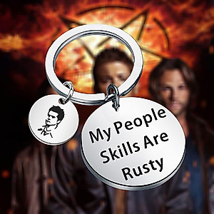 FOTAP SPN jewelry My People Skills Are Rusty Keychain Castiel Fans Gift Castiel TV Show Gift TV Show Fans Gift TV Series Gift (Rusty Keychain)