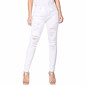 2LUV Women's Stretchy 5 Pocket Destroyed White Skinny Jeans, Size-7, White1