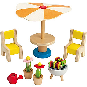 Hape Wooden Patio Set| Pretend Doll House Furniture with Accessories for Kids