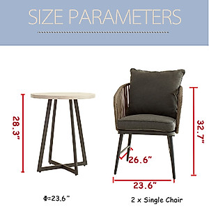 LOKATSE HOME 3 Piece Outdoor Patio Ratten Wicker Bistro Balcony Porch Chairs Furniture Sets with Table, Grey