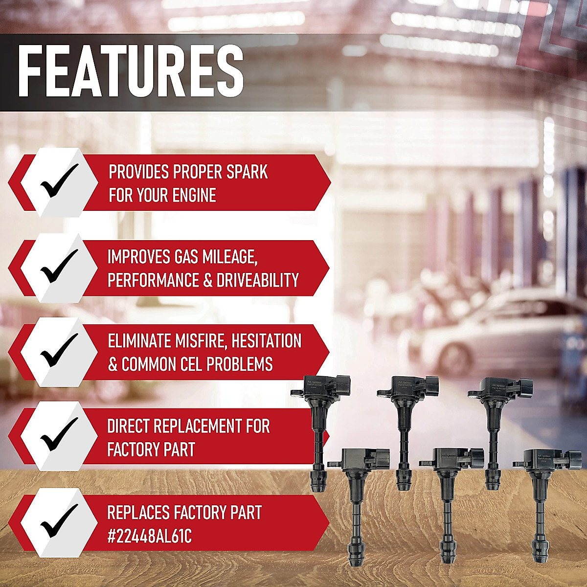 Ignition Coil Pack Set of 6 - Compatible with Infiniti FX35, G35, M35 & Nissan 350Z Vehicles - Replaces 22448-AL61C, UF401, IGC0007, 6734025, 22448AL615 - Year Models 2000-2008 - 3.5L V6 Coils