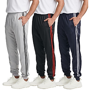 3 Pack: Mens Sweatpants Joggers Sweat Track Pants Warm Soft Active Athletic Workout Gym Apparel Training Fleece Lined Tapered Tricot Sports Running Casual Pockets Cuffed Jogging -Set 2,M