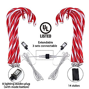 24.5" Candy Cane Lights with Stakes, 12 Packs Large Christmas Pathway Lights Outdoor, 8 Light Modes Candy Cane Pathway Markers Christmas Decorations for Yard Patio Garden Walkway Sidewalks