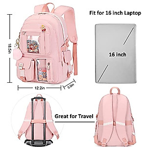Laptop Backpacks 16 Inch School Bag College Backpack Large Travel Daypack Kawaii Bookbags for Teens Girls Women Students (Pink)