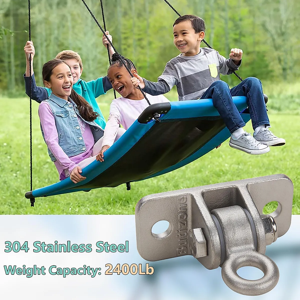 Butizone Heavy Duty Swing Hangers 304 Stainless Steel for Wooden Sets, Swing Hooks Screws Bolts with Snap Hooks for Playground, Porch, Swing Seat, Indoor Outdoor, Set of 2 (Mounting Hardware Included)