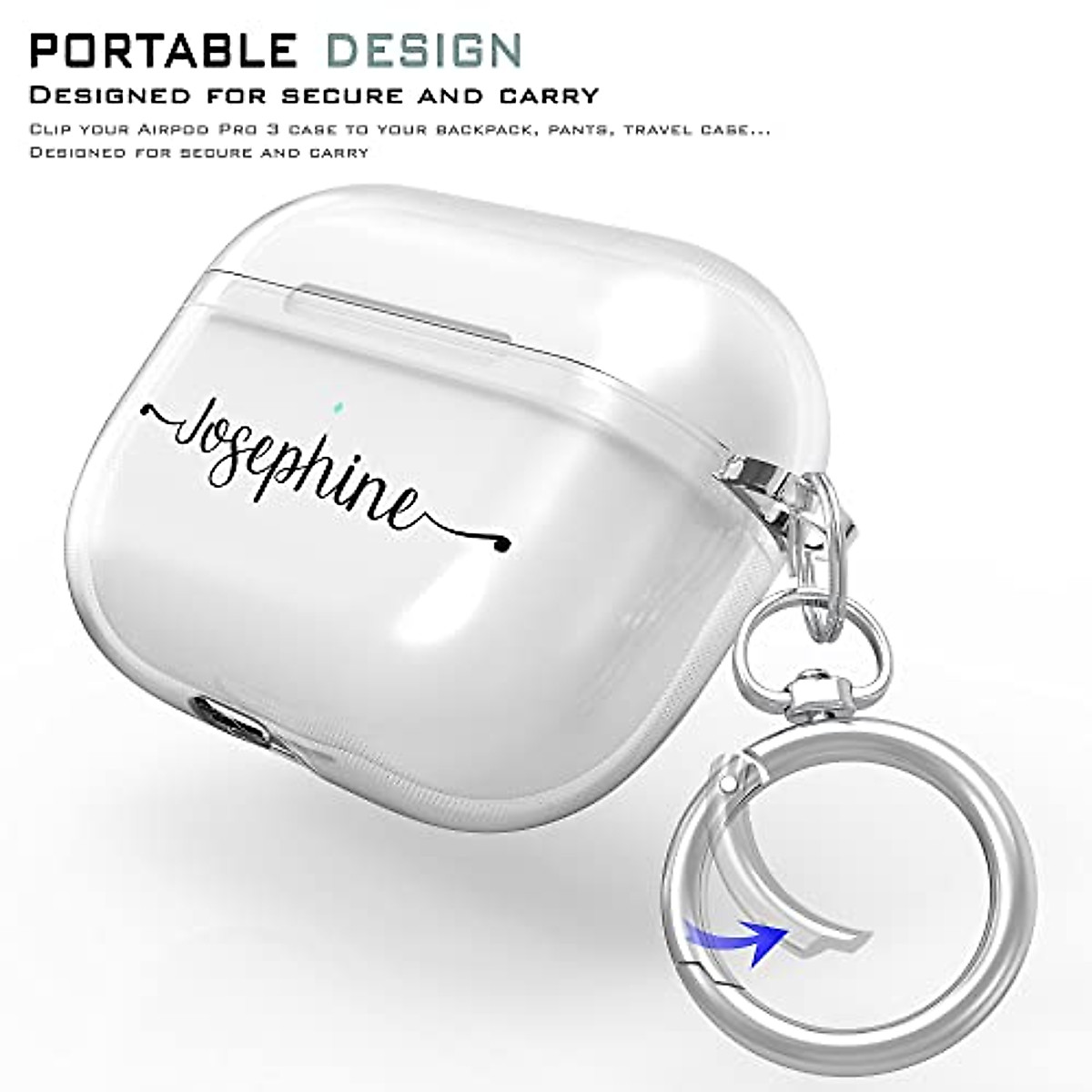 Durocase Custom Case Compatible with AirPods 3rd Generation Airpods 3 with Keychain (Clear Customized Name)