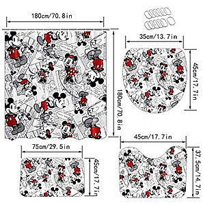 PLMZUOK 4Pcs Shower Curtain Set with Non-Slip Rugs, Toilet Lid Cover and Bath Mat, Waterproof Polyester Fabric Bathroom Curtain with 12 Hooks, 72 x 72inch1